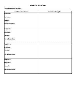 Fillable Online TOMBSTONE INSCRIPTIONS Fax Email Print - pdfFiller