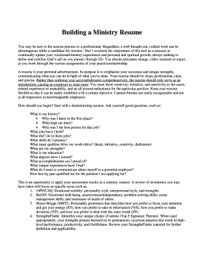 Fillable Online Building a Ministry Resume Fax Email Print - pdfFiller