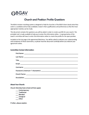 Fillable Online Church and Position Profile Questions Fax Email Print ...