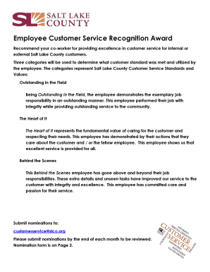 Fillable Online Employee Customer Service Recognition Award Fax Email ...