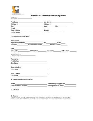 Fillable Online Sample - ACE Mentor Scholarship Form Fax Email Print - pdfFiller