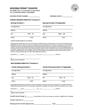 Fillable Online MOORING PERMIT TRANSFER Fax Email Print - pdfFiller