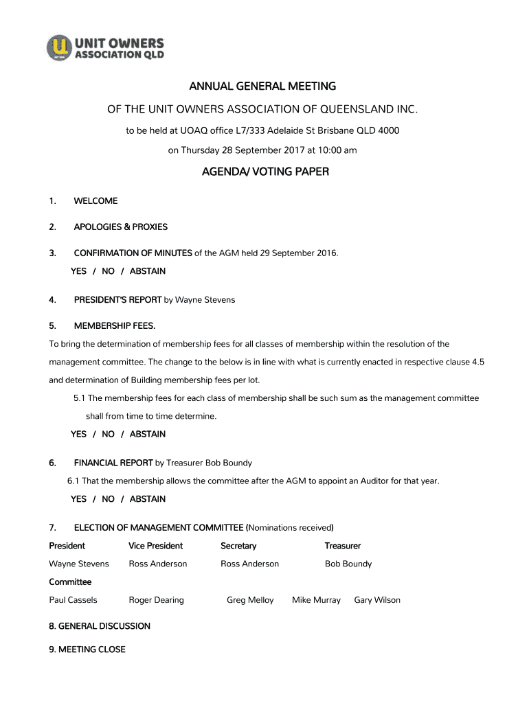 Fillable Online OF THE UNIT OWNERS ASSOCIATION OF QUEENSLAND INC Fax ...