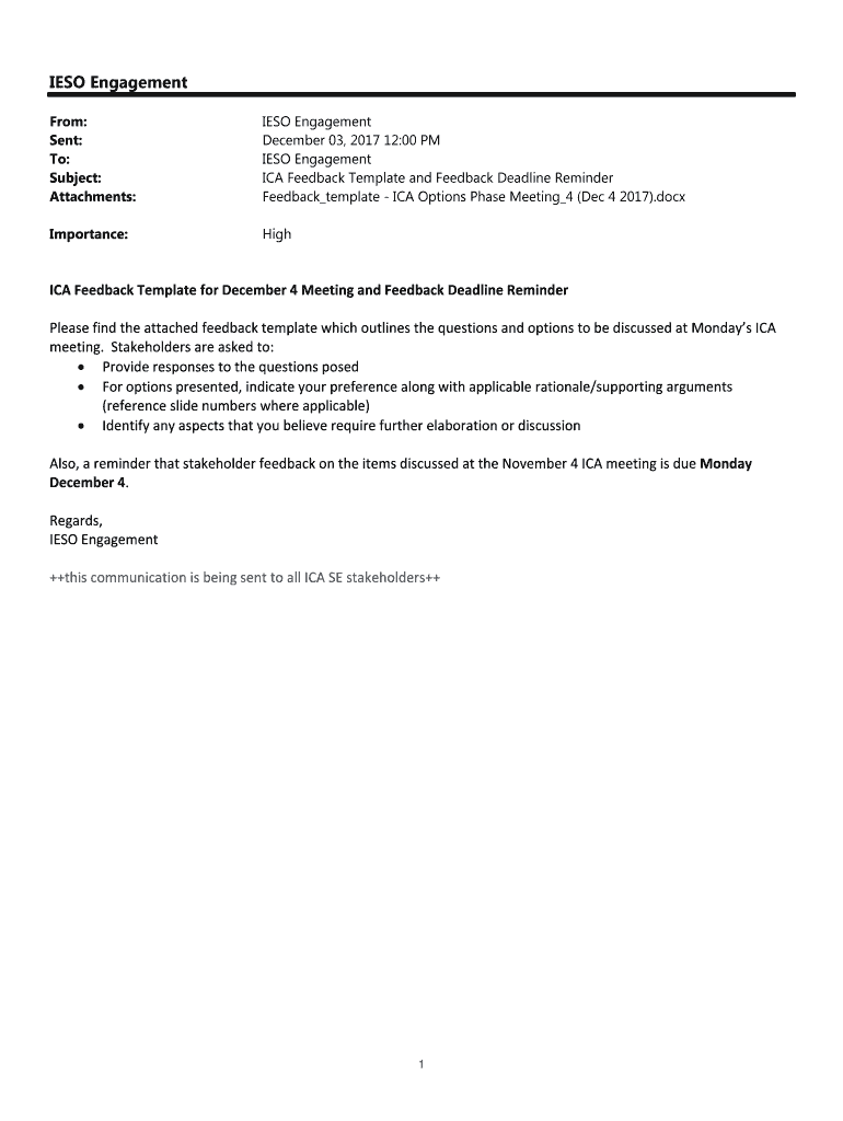 Fillable Online ICA Feedback Template and Feedback Deadline Reminder ...