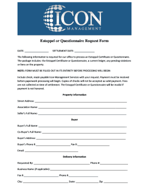 Fillable Online Estoppel or Questionnaire Request Form Fax Email Print ...