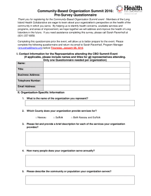 Fillable Online Thank you for registering for the Community-Based Organization Summit event ...