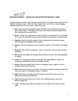 Fillable Online CHECKLIST FOR EFFECTIVE SUBJECT LINES Fax Email Print ...