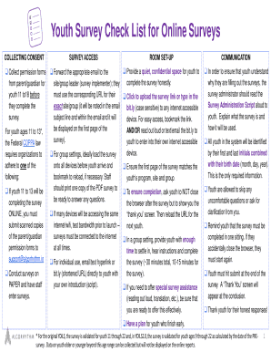 Fillable Online Youth Survey Check List for Online Surveys Fax Email ...