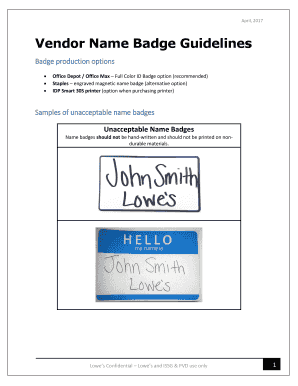 Fillable Online Vendor Name Badge Guidelines Fax Email Print - pdfFiller