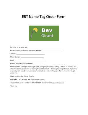 Fillable Online ERT Name Tag Order Form Fax Email Print - pdfFiller