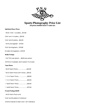 Fillable Online Sports Photography Price List Fax Email Print - pdfFiller