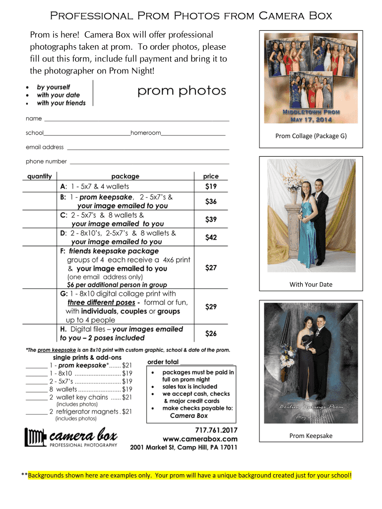 Fillable Online Professional Prom Photos from Camera Box Fax Email ...