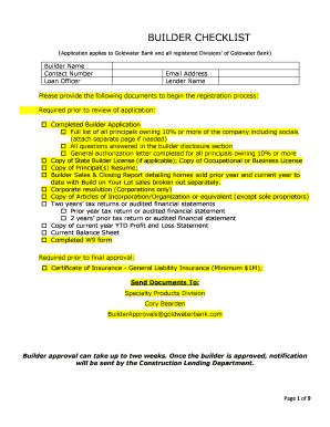 Fillable Online BUILDER CHECKLIST Fax Email Print - pdfFiller