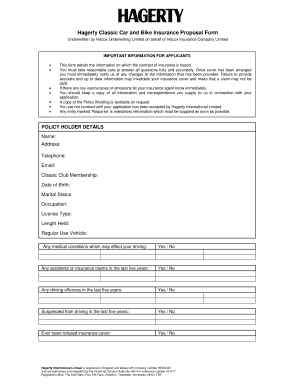 Fillable Online Hagerty Classic Car and Bike Insurance Proposal Form ...