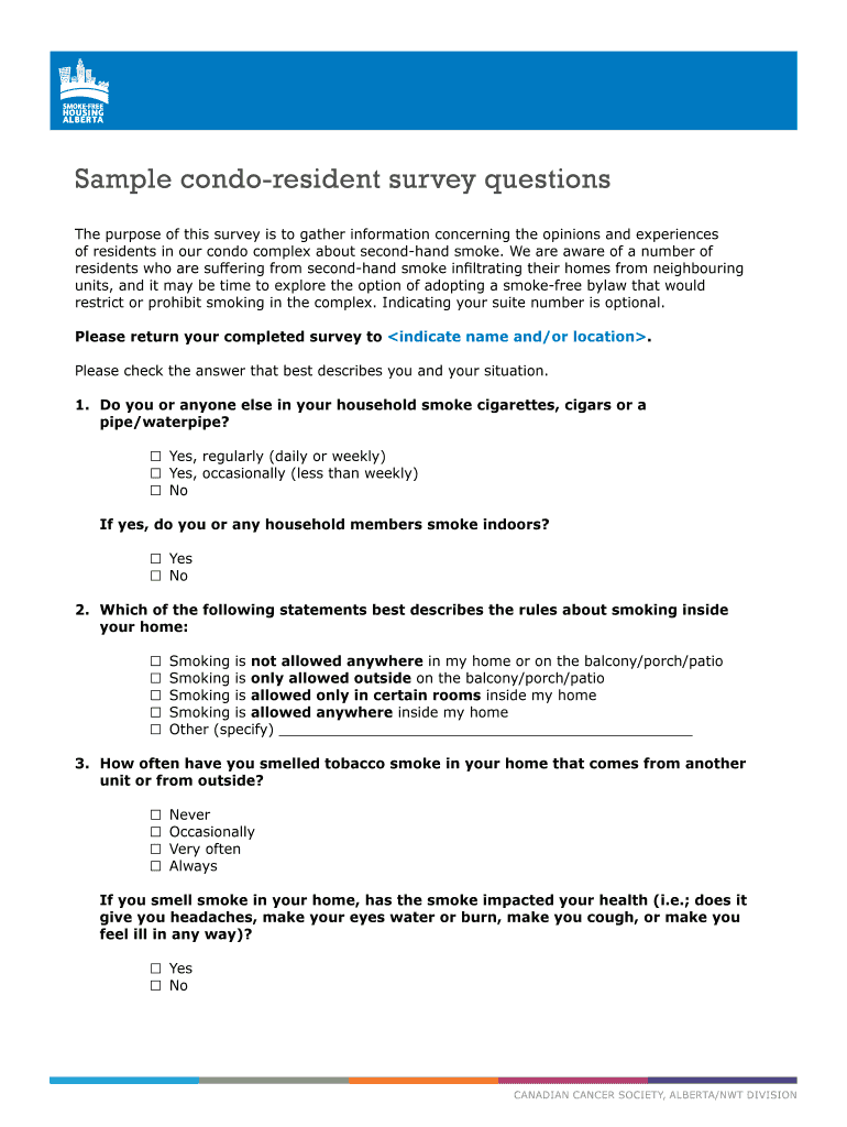 Fillable Online Sample condo-resident survey questions Fax Email Print ...