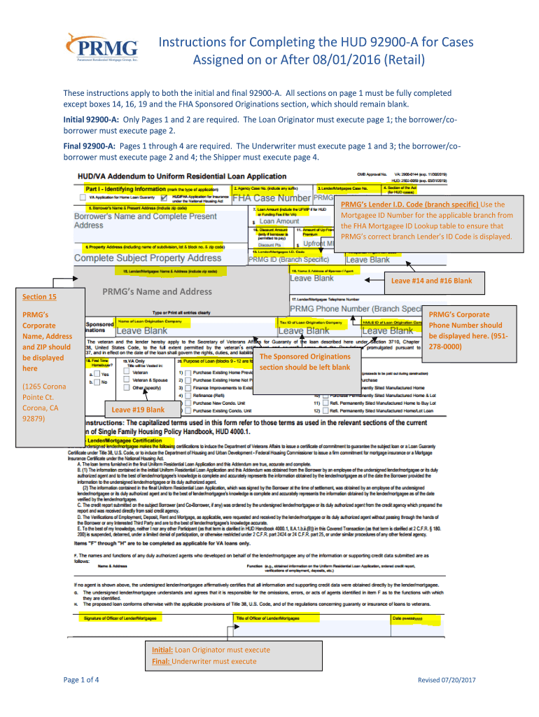 Fillable Online Instructions for Completing the HUD 92900-A for Cases ...
