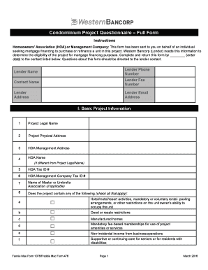 Fillable Online Condominium Project Questionnaire Full Form Fax Email ...