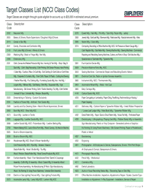 Fillable Online Target Classes List (NCCI Class Codes) Fax Email Print ...