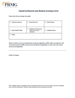 Fillable Online Closed End Second Loan Revision Summary Form Fax Email ...