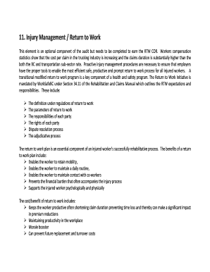 Fillable Online Injury Management / Return to Work Fax Email Print ...