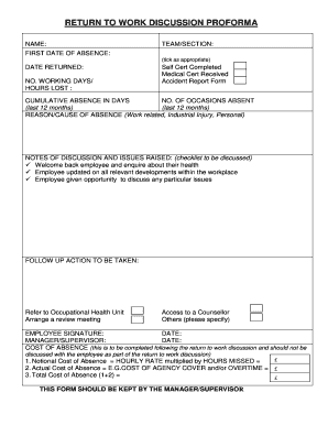 Fillable Online RETURN TO WORK DISCUSSION PROFORMA Fax Email Print ...