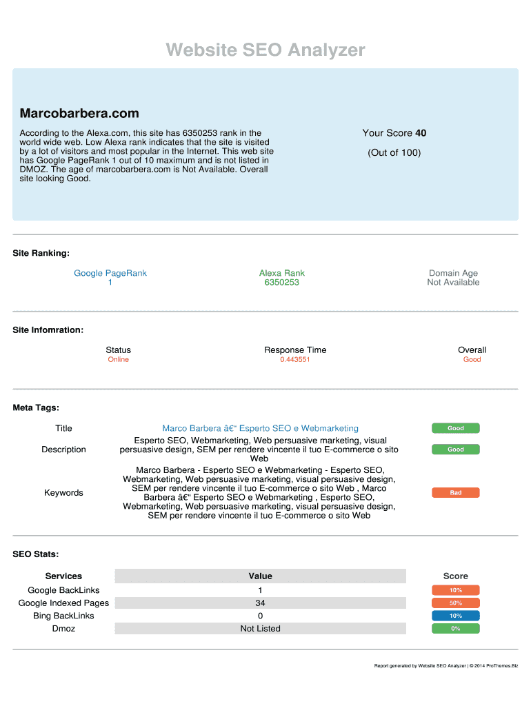 Fillable Online Website SEO Analyzer Fax Email Print - pdfFiller