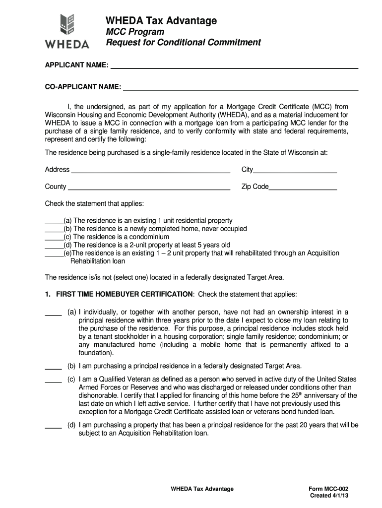 Fillable Online Request for Conditional Commitment Fax Email Print ...