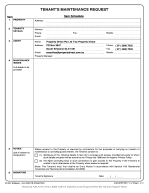 Fillable Online TENANT'S MAINTENANCE REQUEST Fax Email Print - pdfFiller