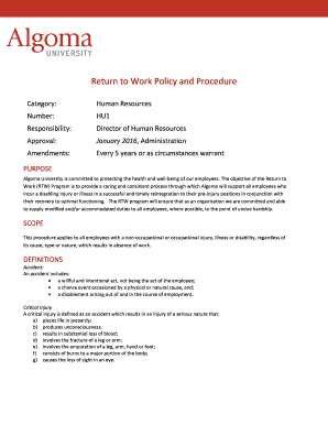 Fillable Online Return to Work Policy and Procedure Fax Email Print - pdfFiller