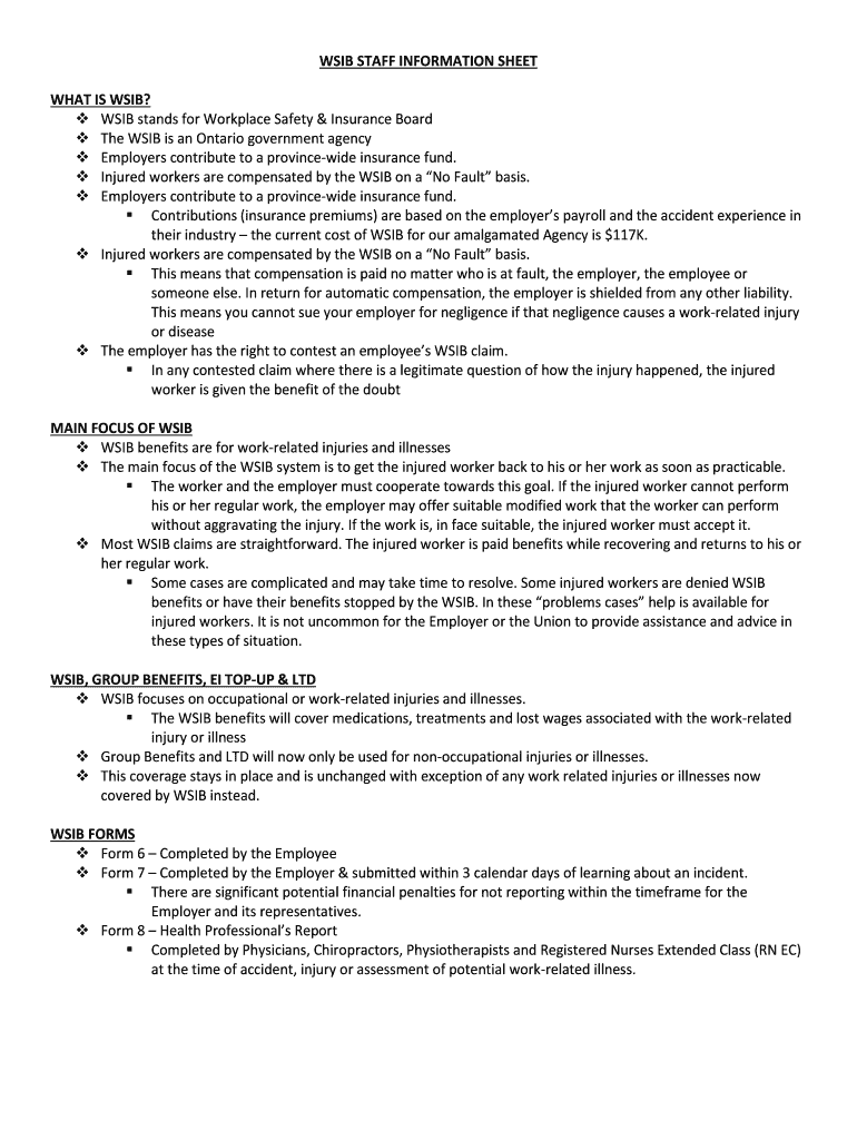 Fillable Online WSIB STAFF INFORMATION SHEET Fax Email Print - pdfFiller