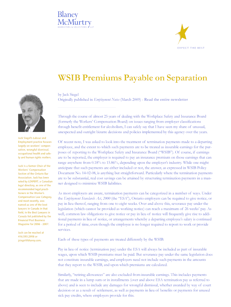 Fillable Online WSIB Premiums Payable on Separation Fax Email Print ...