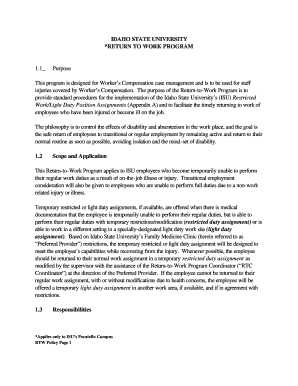 Fillable Online *RETURN TO WORK PROGRAM Fax Email Print - pdfFiller