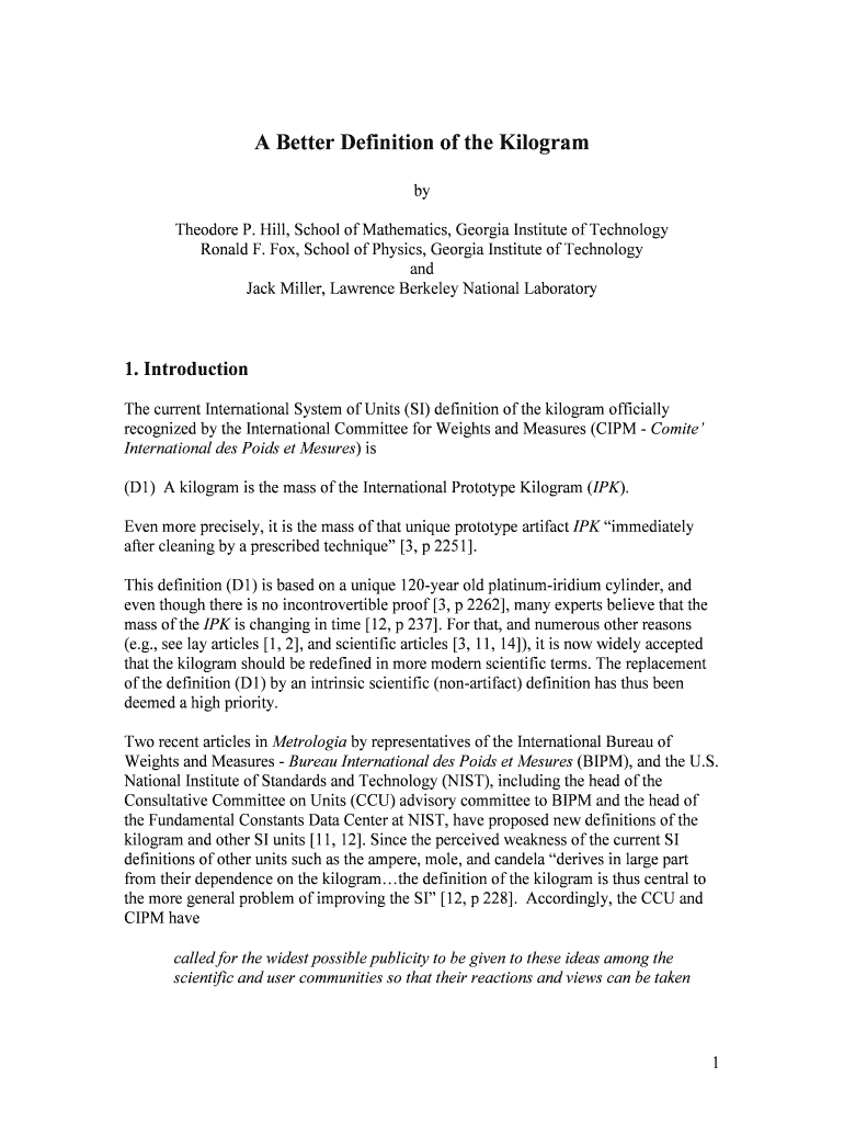 Fillable Online A Better Definition of the Kilogram Fax Email Print ...