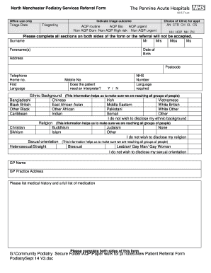 Fillable Online North Manchester Podiatry Services Referral Form Fax ...
