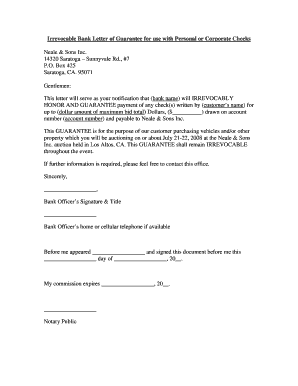 Fillable Online Irrevocable Bank Letter of Guarantee for use with Personal or Corporate Checks ...