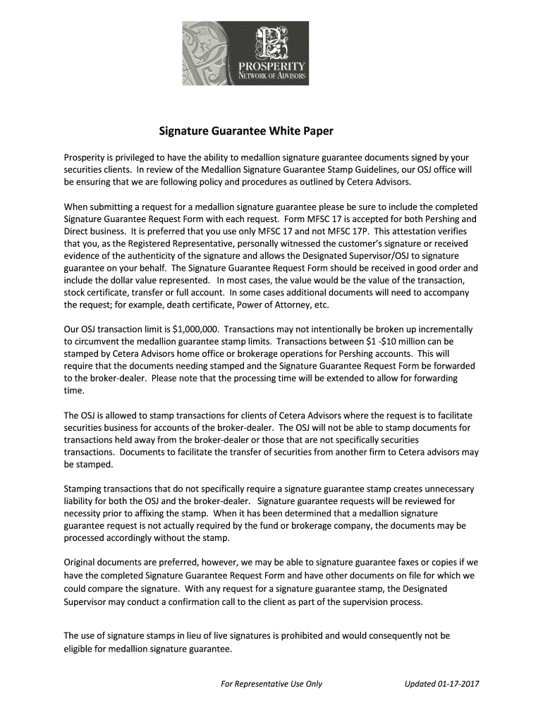 Fillable Online Signature Guarantee White Paper Fax Email Print - pdfFiller