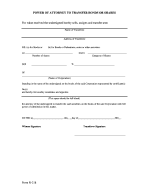 Fillable Online POWER OF ATTORNEY TO TRANSFER BONDS OR SHARES Fax Email ...