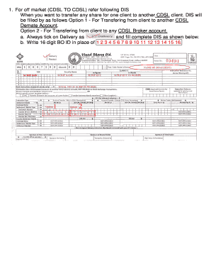 Fillable Online For off market (CDSL TO CDSL) refer following DIS Fax ...