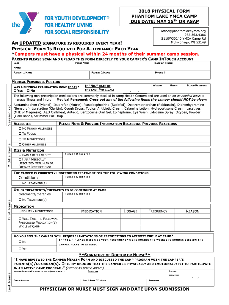 Fillable Online 2018 PHYSICAL FORM Fax Email Print - pdfFiller