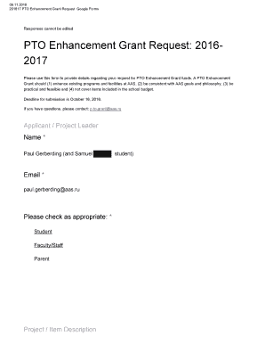 Fillable Online 201617 PTO Enhancement Grant Request Google Forms Fax ...