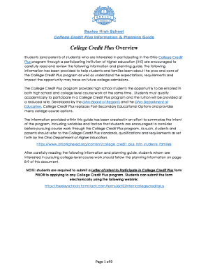 Fillable Online College Credit Plus Information & Planning Guide Fax ...