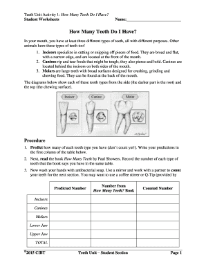Fillable Online Teeth Unit Activity 1: How Many Teeth Do I Have Fax ...