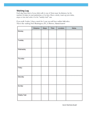 Fillable Online Each day, keep track of your daily walk in one of three ...