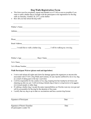 Fillable Online Dog Walk Registration Form Fax Email Print - pdfFiller