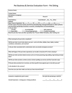 Fillable Online Pet Business & Service Evaluation Form - Pet Sitting ...