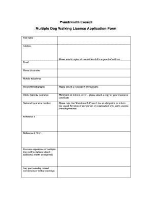 Fillable Online Multiple Dog Walking Licence Application Form Fax Email ...