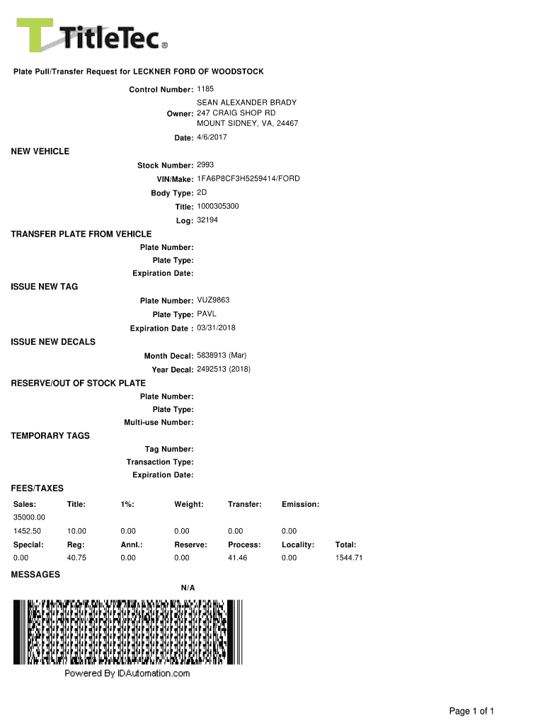 Titletec Va - Fill Online, Printable, Fillable, Blank | pdfFiller