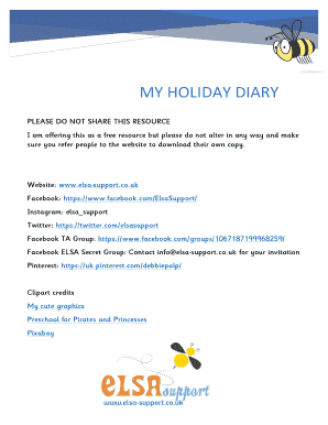 Fillable Online MY HOLIDAY DIARY Fax Email Print - pdfFiller