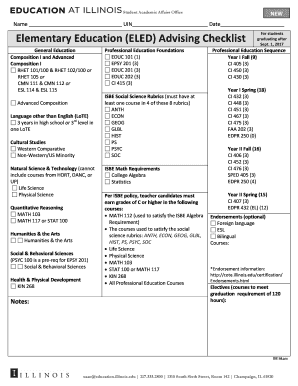 Fillable Online education illinois Elementary Education (ELED) Advising ...