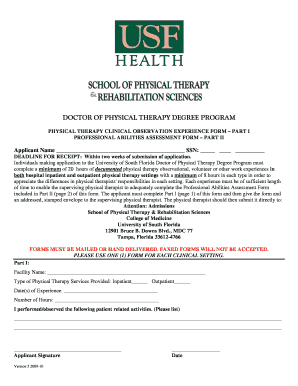 Fillable Online DOCTOR OF PHYSICAL THERAPY DEGREE PROGRAM Fax Email ...